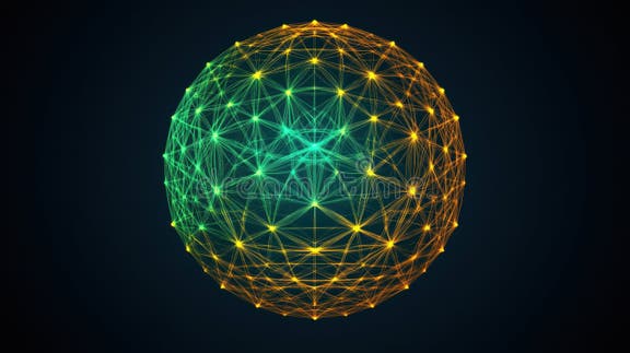 Abstract Sphere, a Complex Network of Interconnected Lines and Dots Visualizing Global ...
