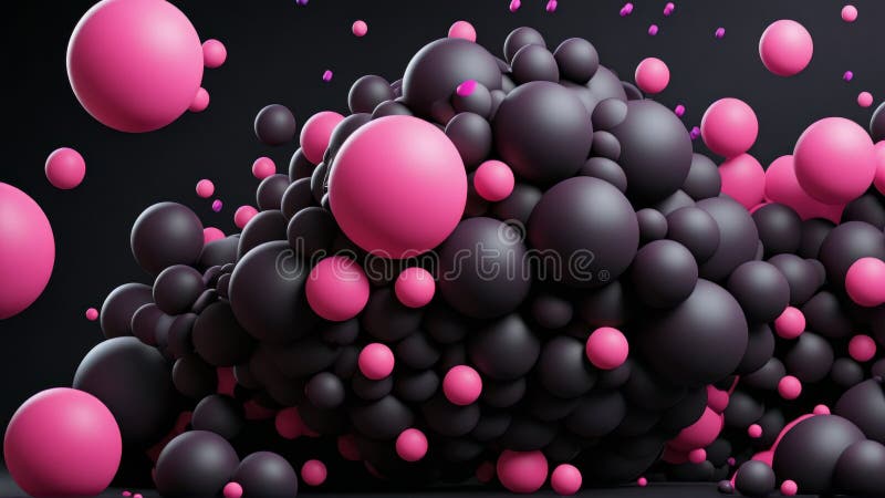 Abstract Sphere Composition with Pink and Black Floating Spheres Stock ...