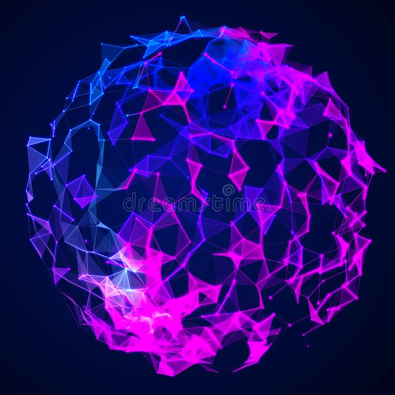 Abstract Sphere with Connected Lines and Dots. Colored Polygonal Shape ...