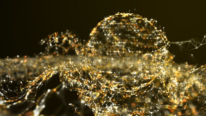 Abstract Sphere of Dots and Lines Connected To a Dynamic Wave. Atomic ...