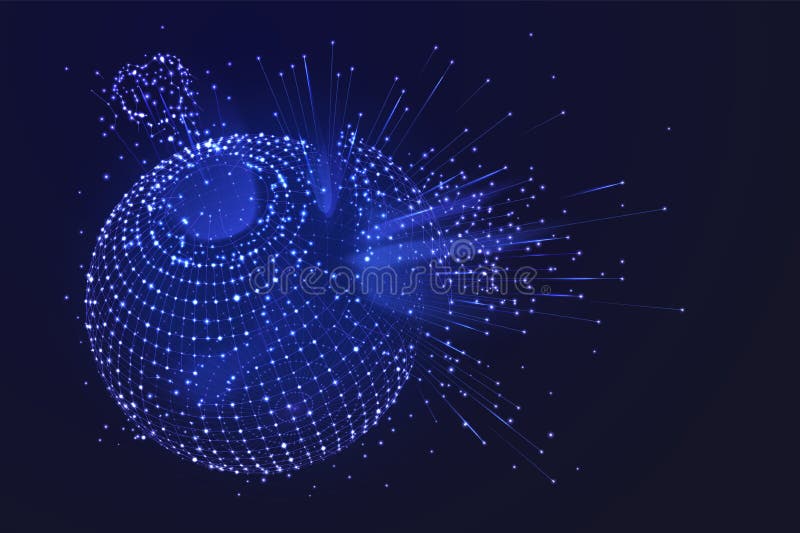 Abstract Sphere Explosion. Particles Burst, Energy Spark Globe Banner ...