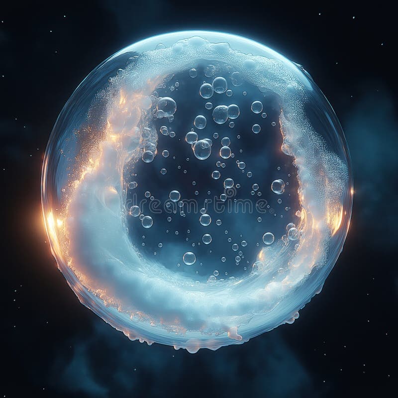 Abstract Sphere Filled with Luminous Water. Bubbles Float within Sphere ...