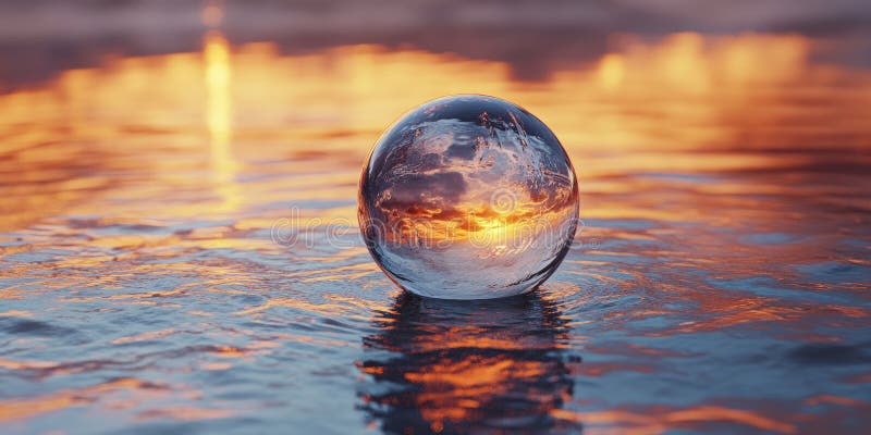 Abstract Sphere Floating on a Vibrant Surface with Reflections of Color ...