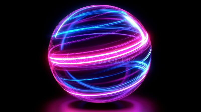 Abstract Sphere with Glowing Pink and Blue Energy Trails Stock ...