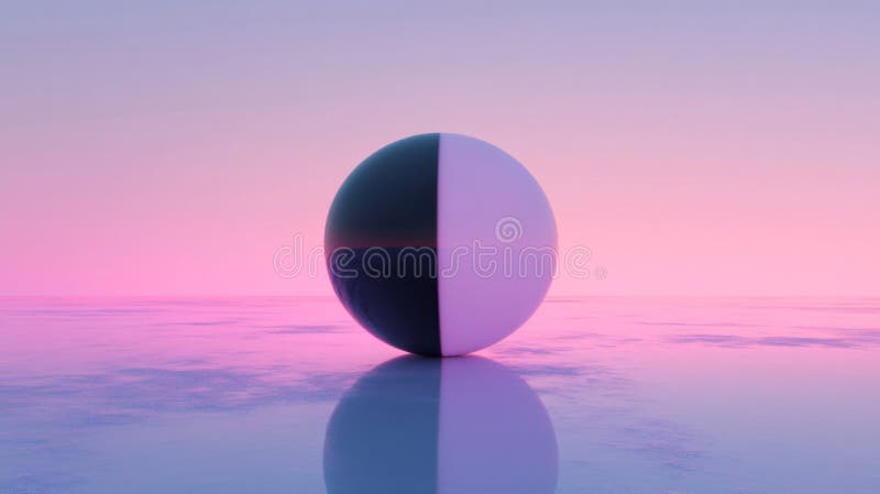 Abstract Sphere Half Black Half White on Pink Sunset Stock Illustration ...