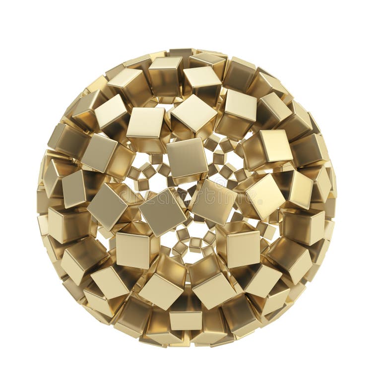 Abstract Sphere Made of Golden Cubes Isolated Stock Illustration ...