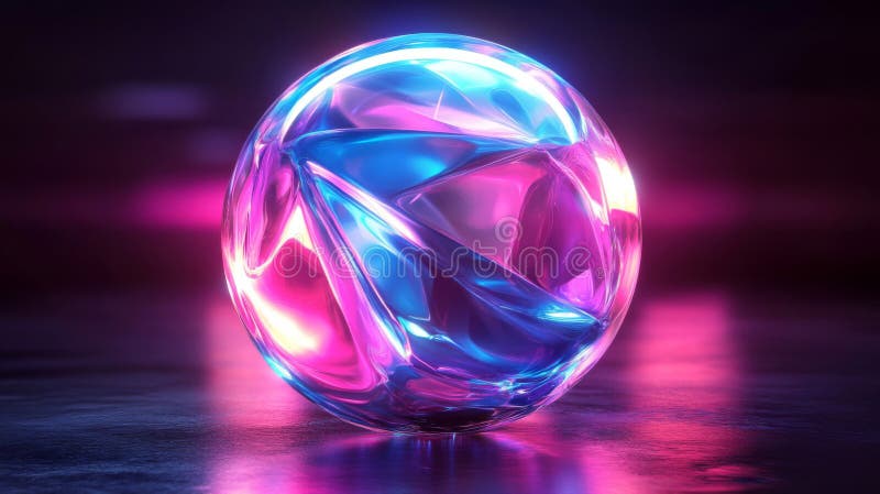 Abstract Sphere with Neon Glowing Light Effect in Dark Background Stock ...