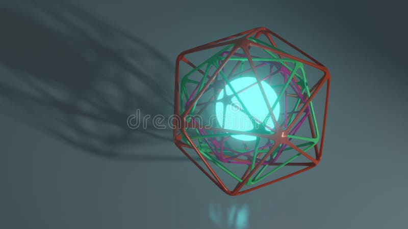 Abstract Sphere and Wireframe Polygonal Objects Rotate Around Stock ...