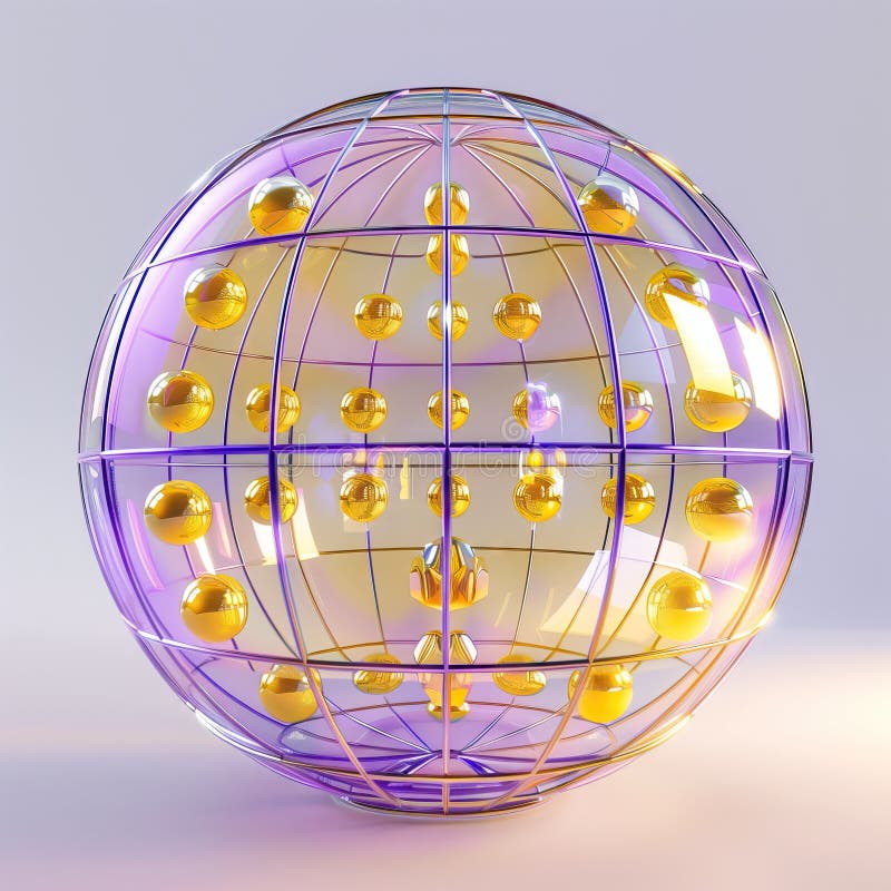 Abstract Sphere with Yellow and Purple Spheres in Grid Structure Stock ...