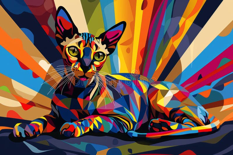 Abstract Sphinx Cat in Color Drawing Style Stock Image - Image of ...