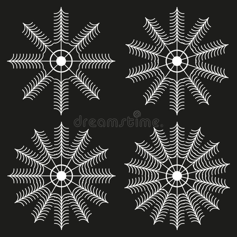 Abstract Spiderweb Shapes. Geometric Symmetric Patterns. White Lines on ...
