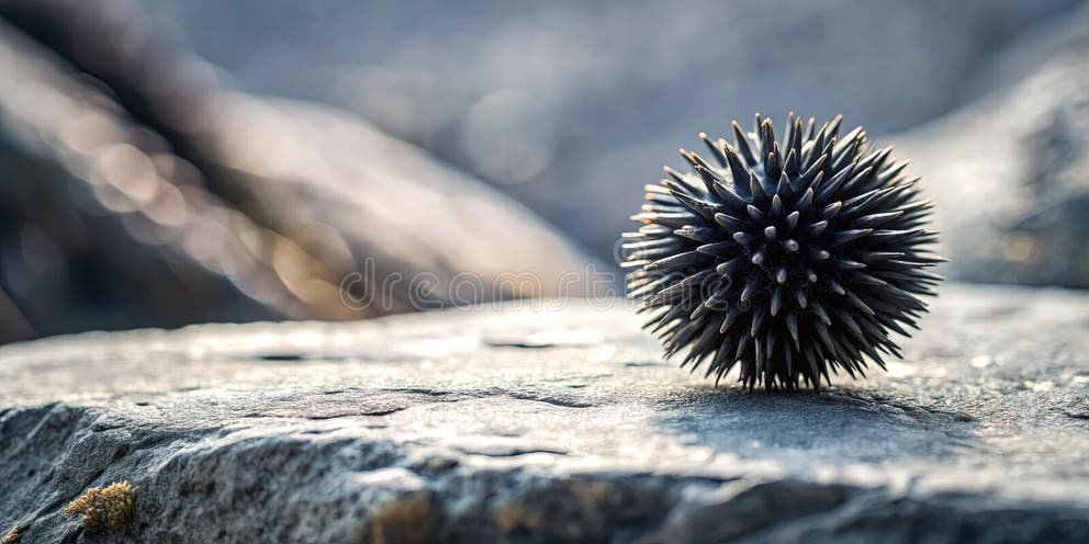 Abstract Spiky Orb Resting on a Textured Grey Rock Surface a Minimalist ...