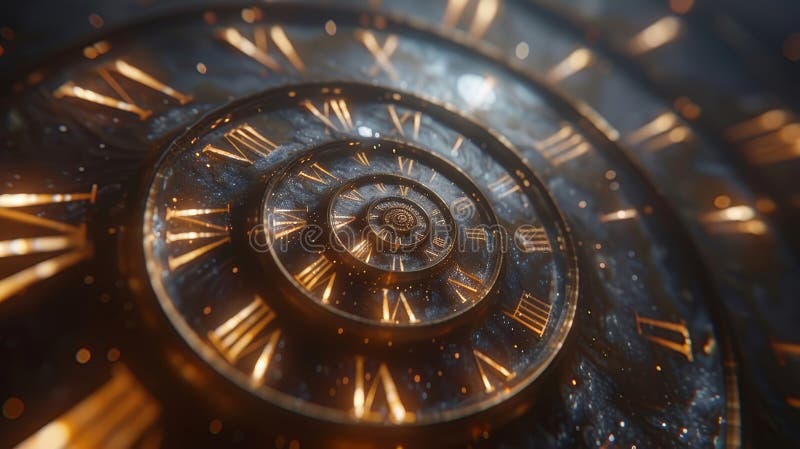 Abstract Spiral Clock Depicting the Concept of Time with Glowing Roman ...