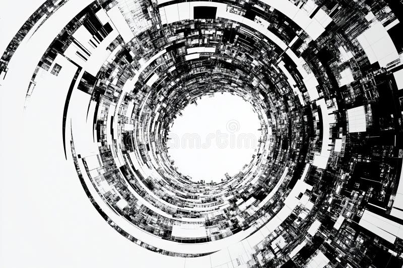 Abstract Spiral Design with Geometric Shapes and Black and White ...