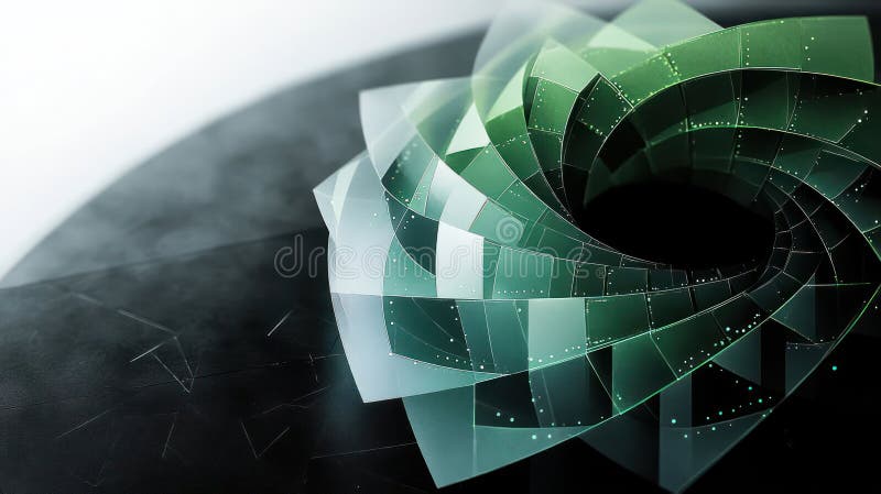 Abstract Spiral Design with Layered Green Shapes, Suggesting Depth and ...