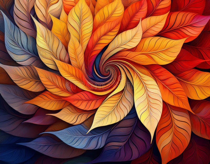 Abstract Spiral Pattern of Autumn Leaves Each Layer Showcasing a ...