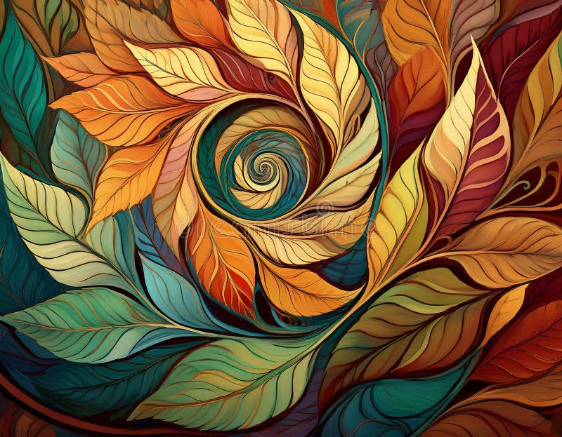 Abstract Spiral Pattern of Autumn Leaves Each Layer Showcasing a ...