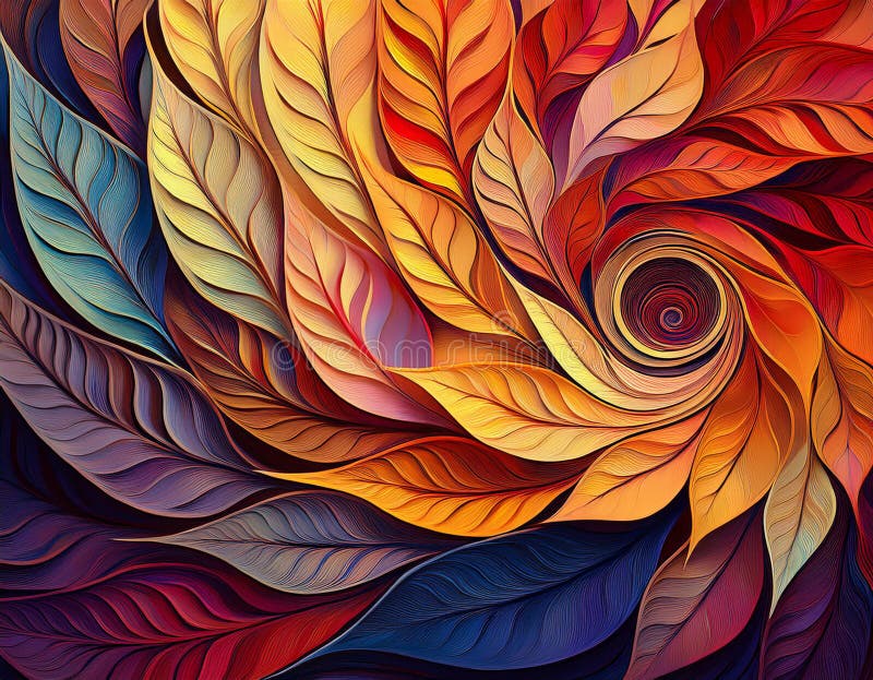 Abstract Spiral Pattern of Autumn Leaves Each Layer Showcasing a ...