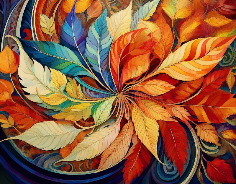 Abstract Spiral Pattern of Autumn Leaves Each Layer Showcasing a ...