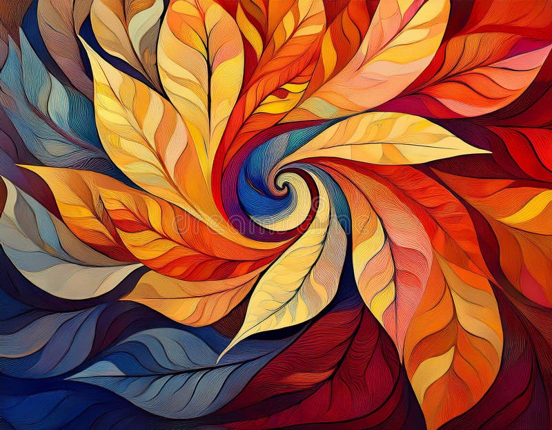 Abstract Spiral Pattern of Autumn Leaves Each Layer Showcasing a ...