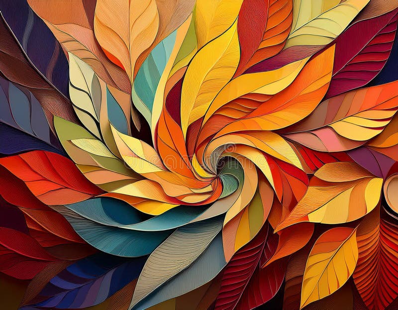 Abstract Spiral Pattern of Autumn Leaves Each Layer Showcasing a ...