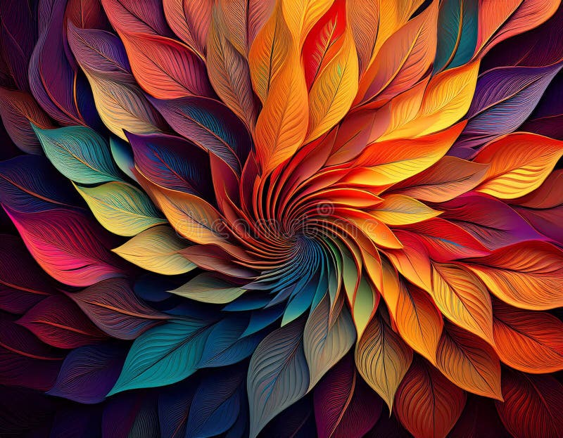 Abstract Spiral Pattern of Autumn Leaves Each Layer Showcasing a ...