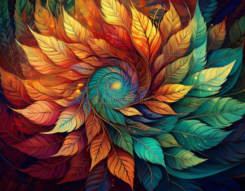 Abstract Spiral Pattern of Autumn Leaves Each Layer Showcasing a ...