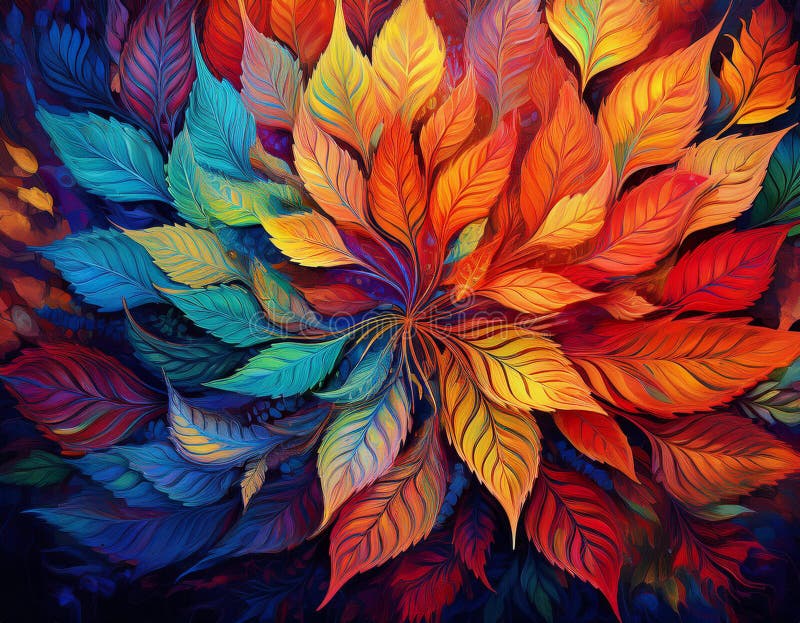 Abstract Spiral Pattern of Autumn Leaves Each Layer Showcasing a ...