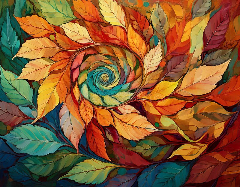 Abstract Spiral Pattern of Autumn Leaves Each Layer Showcasing a ...
