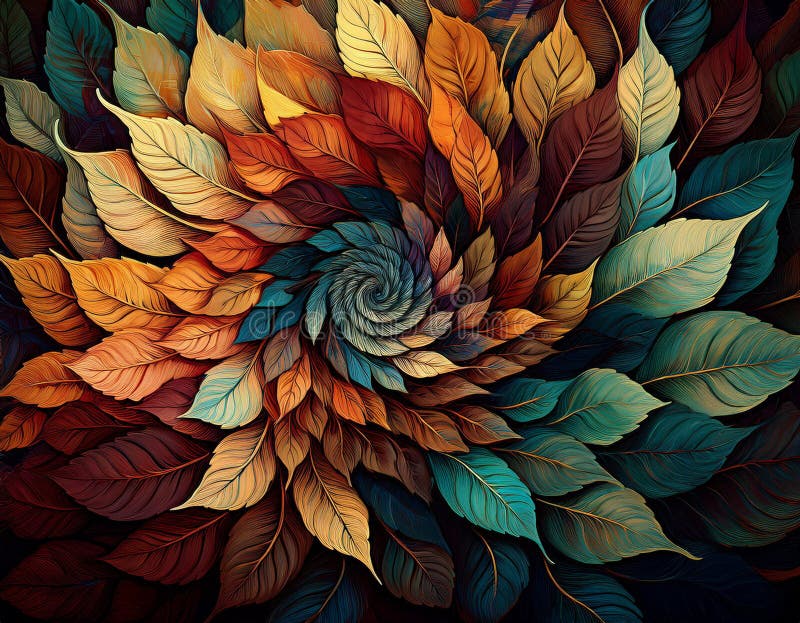 Abstract Spiral Pattern of Autumn Leaves Each Layer Showcasing a ...