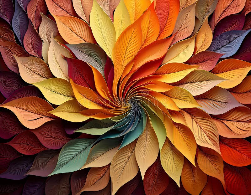 Abstract Spiral Pattern of Autumn Leaves Each Layer Showcasing a ...