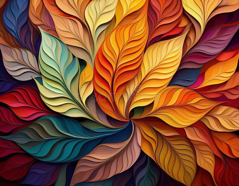 Abstract Spiral Pattern of Autumn Leaves Each Layer Showcasing a ...