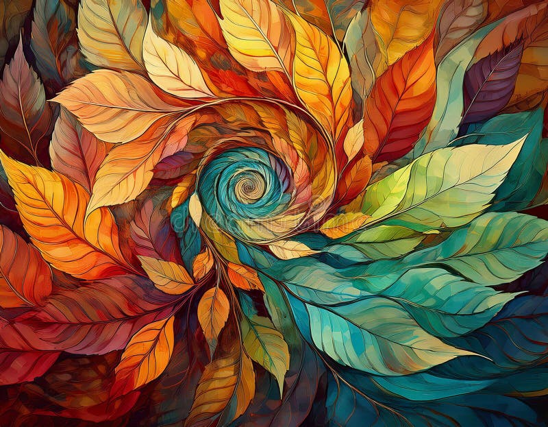 Abstract Spiral Pattern of Autumn Leaves Each Layer Showcasing a ...