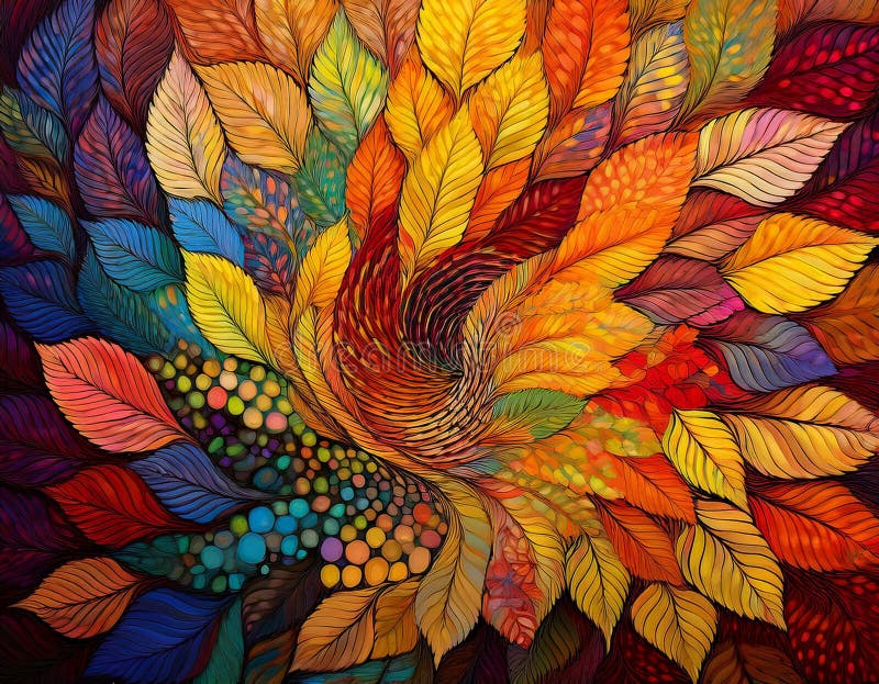 Abstract Spiral Pattern of Autumn Leaves Each Layer Showcasing a ...