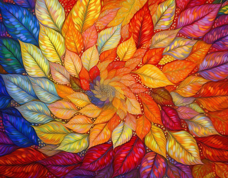 Abstract Spiral Pattern of Autumn Leaves Each Layer Showcasing a ...