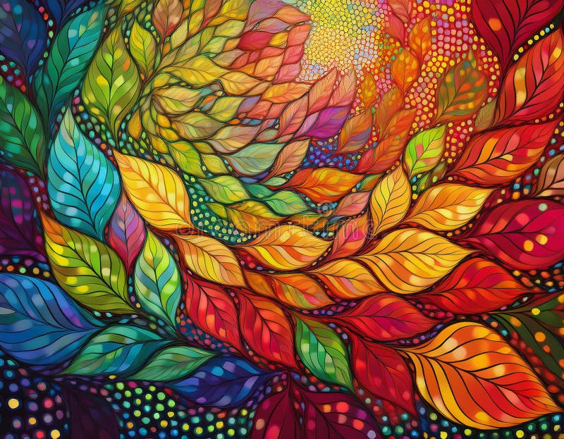 Abstract Spiral Pattern of Autumn Leaves Each Layer Showcasing a ...