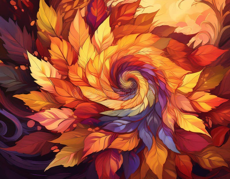 Abstract Spiral Pattern of Autumn Leaves Each Layer Showcasing a ...