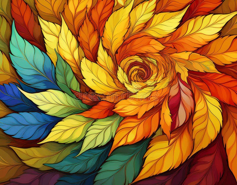Abstract Spiral Pattern of Autumn Leaves Each Layer Showcasing a ...