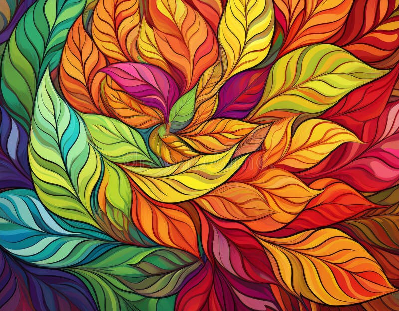 Abstract Spiral Pattern of Autumn Leaves Each Layer Showcasing a ...