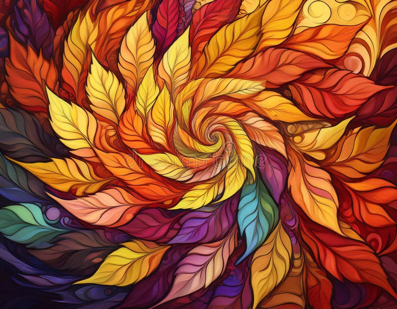 Abstract Spiral Pattern of Autumn Leaves Each Layer Showcasing a ...