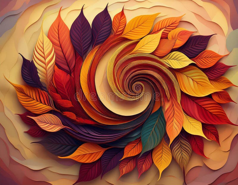 Abstract Spiral Pattern of Autumn Leaves Each Layer Showcasing a ...