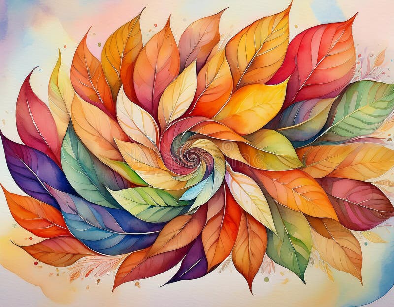 Abstract Spiral Pattern of Autumn Leaves Each Layer Showcasing a ...
