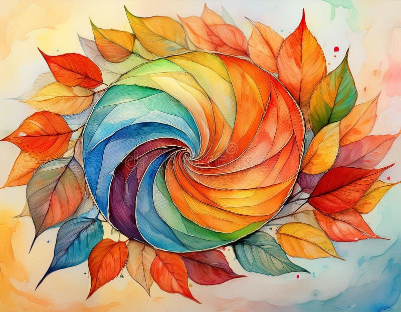 Abstract Spiral Pattern of Autumn Leaves Each Layer Showcasing a ...