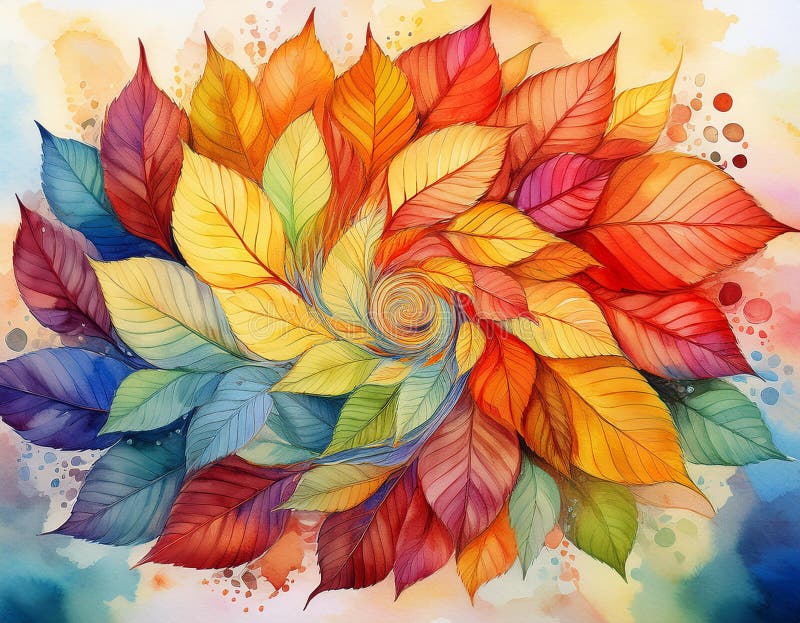 Abstract Spiral Pattern of Autumn Leaves Each Layer Showcasing a ...