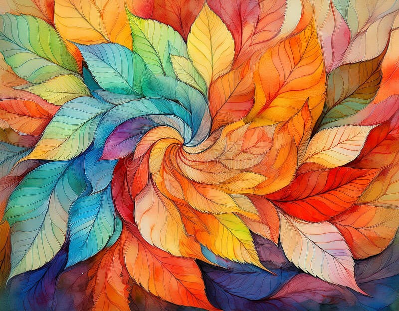 Abstract Spiral Pattern of Autumn Leaves Each Layer Showcasing a ...