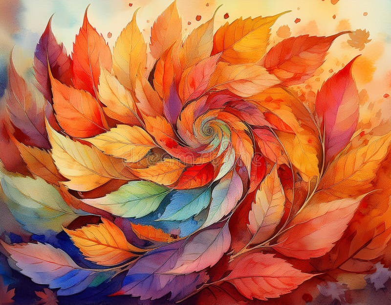 Abstract Spiral Pattern of Autumn Leaves Each Layer Showcasing a ...