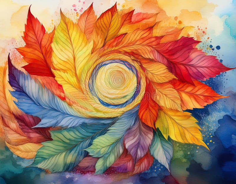 Abstract Spiral Pattern of Autumn Leaves Each Layer Showcasing a ...