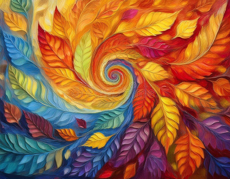 Abstract Spiral Pattern of Autumn Leaves Each Layer Showcasing a ...