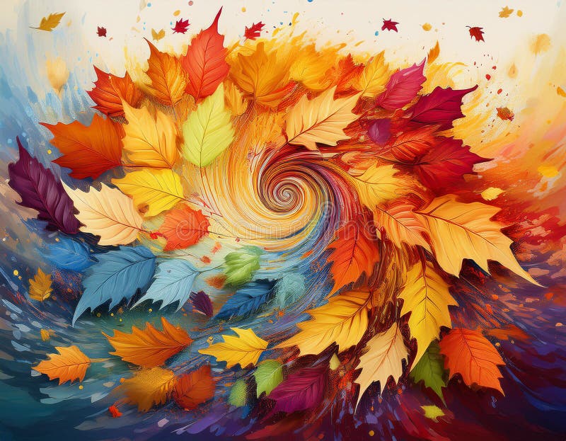 Abstract Spiral Pattern of Autumn Leaves Each Layer Showcasing a ...