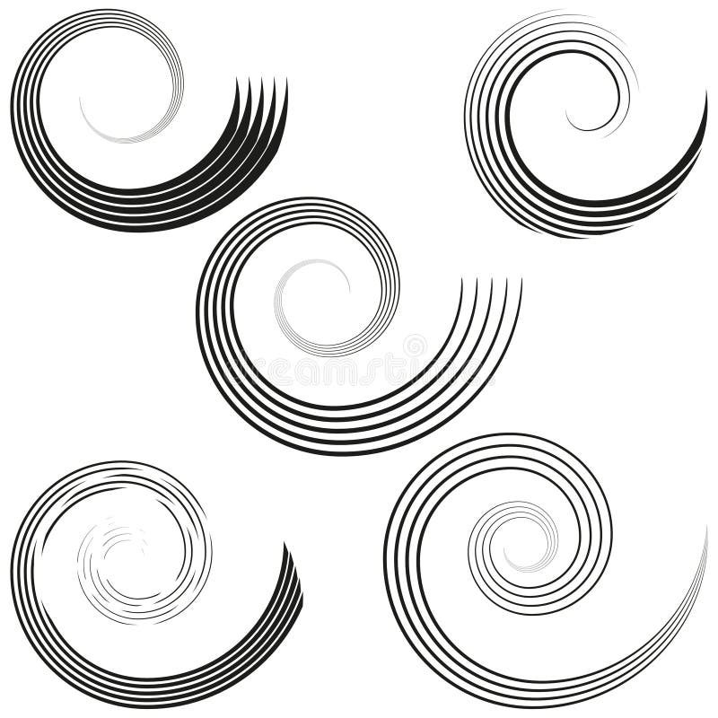 Abstract Spiral Patterns Set. Swirling Lines and Curves. Dynamic Motion ...